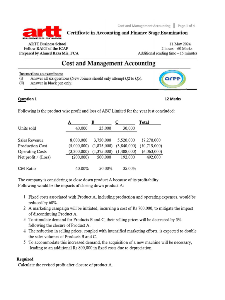 CMA Mock 4 - ICAP Pattern | PDF