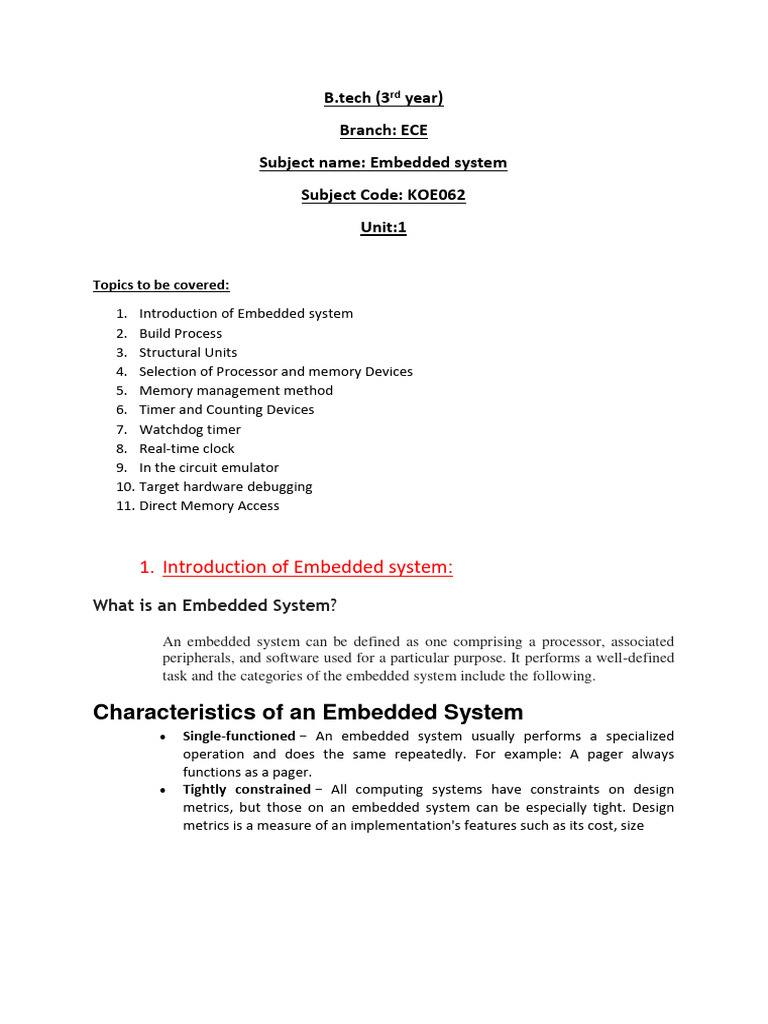 Unit 1 Embedded System Pdf Central Processing Unit Embedded System 