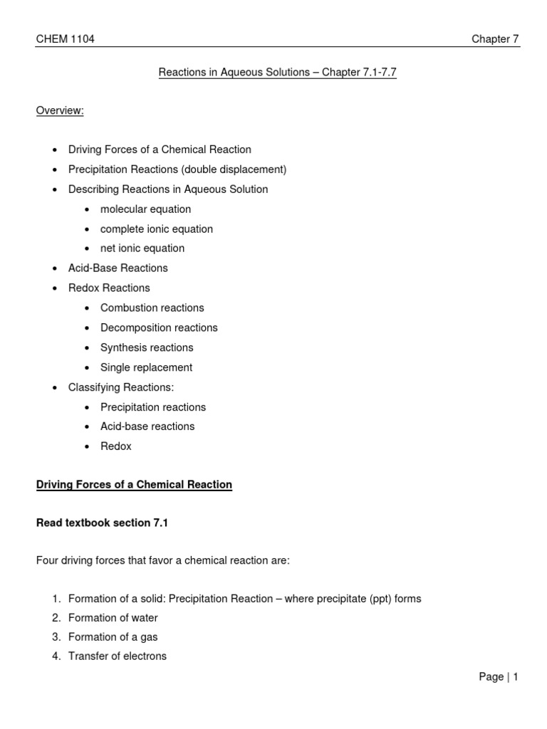 Chapter 7 Reactions in Aqueous Solutions-In-Person | PDF | Chemical ...