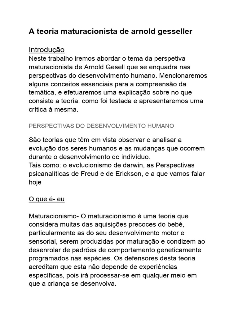 A Teoria Maturacionista de Arnold Gesell | PDF | Psicologia | Teoria