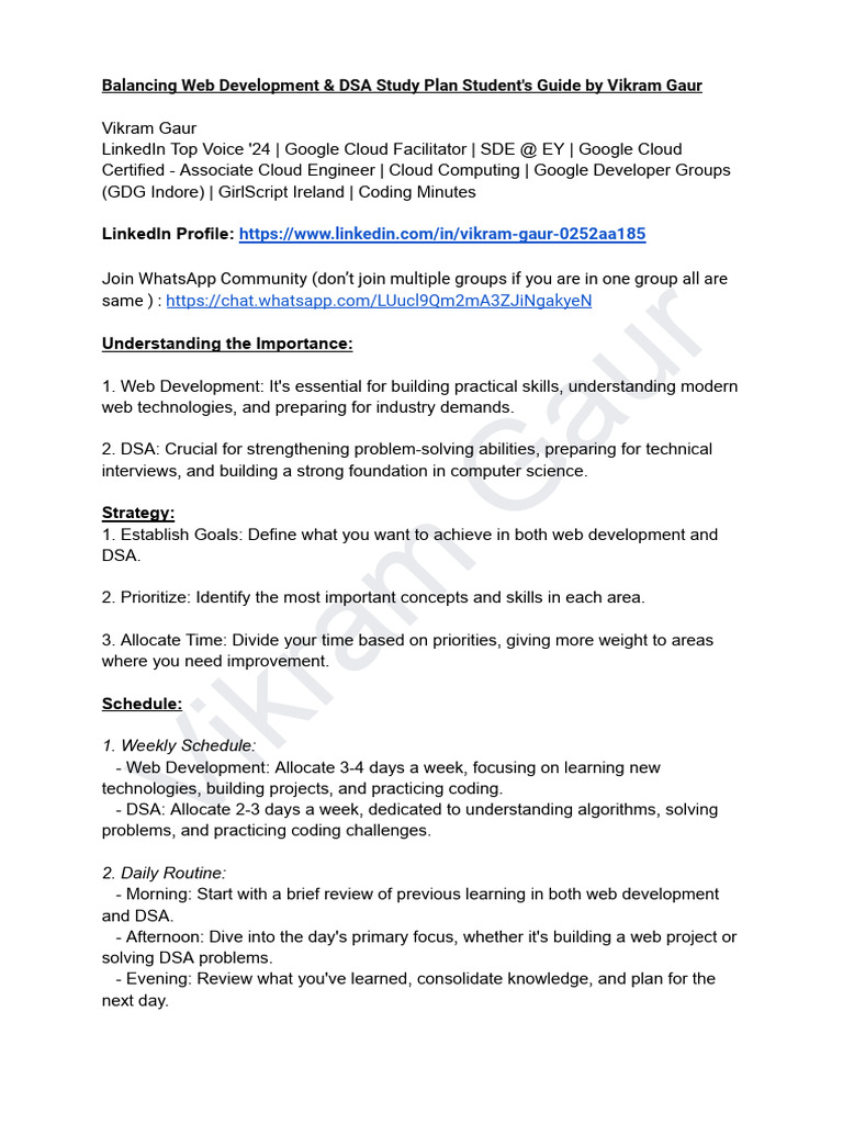 Balancing Web Development and DSA Student's Guide by Vikram Gaur | PDF | Computer Science ...