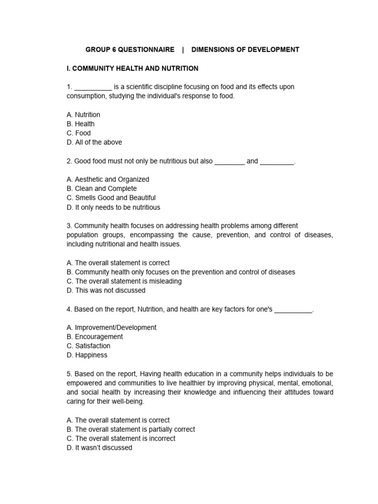 Community Health and Education Questionnaire | PDF | Preventive ...