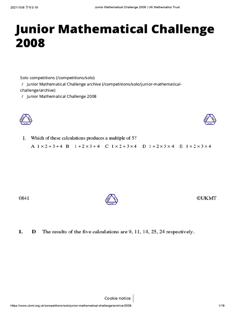 Junior Mathematical Challenge 2008 | PDF | Http Cookie