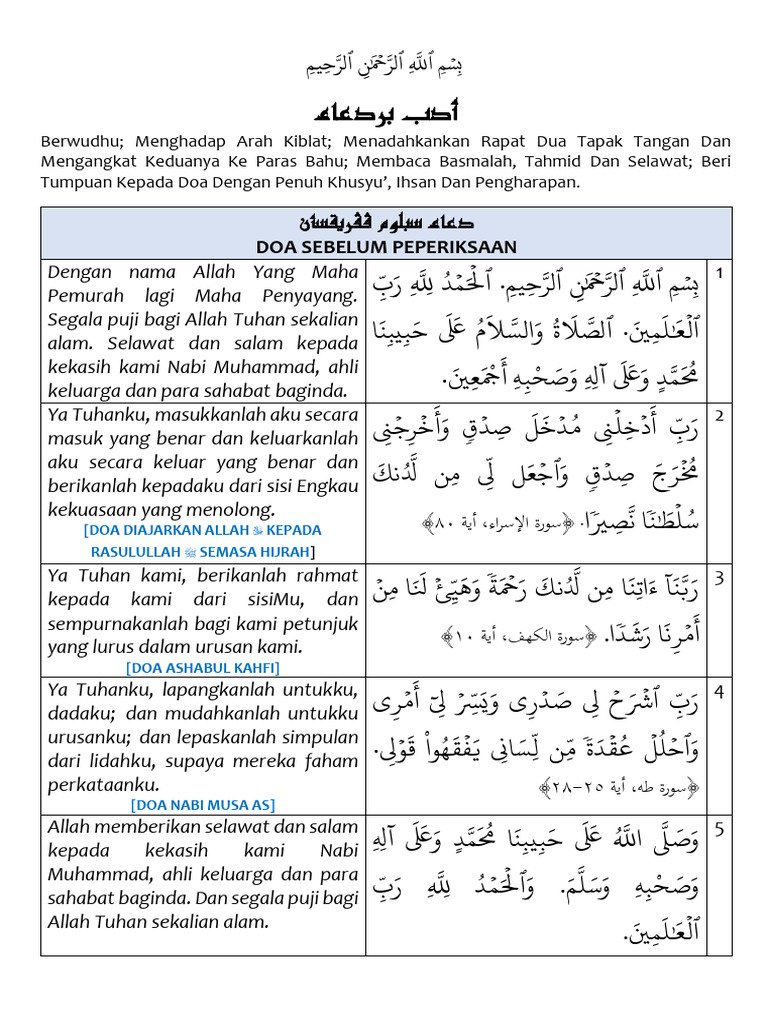 Doa Sebelum Dan Selepas Peperiksaan | PDF