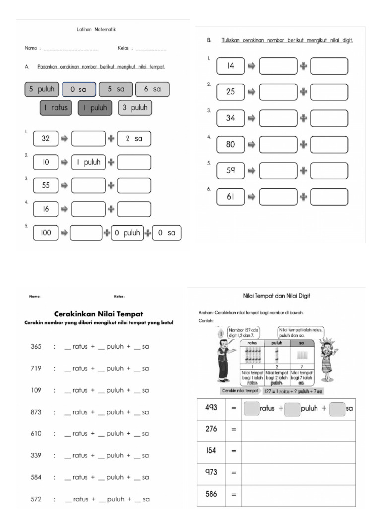 Latihan Nilai Tempat Dan Nilai Digit | PDF