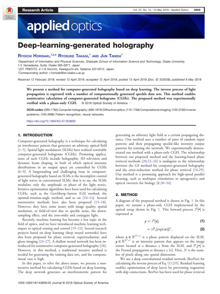 Deep Learning Generated Holography Pdf Holography Electromagnetic Radiation 