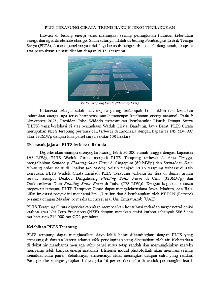 Short Essay - PLTS Cirata | PDF