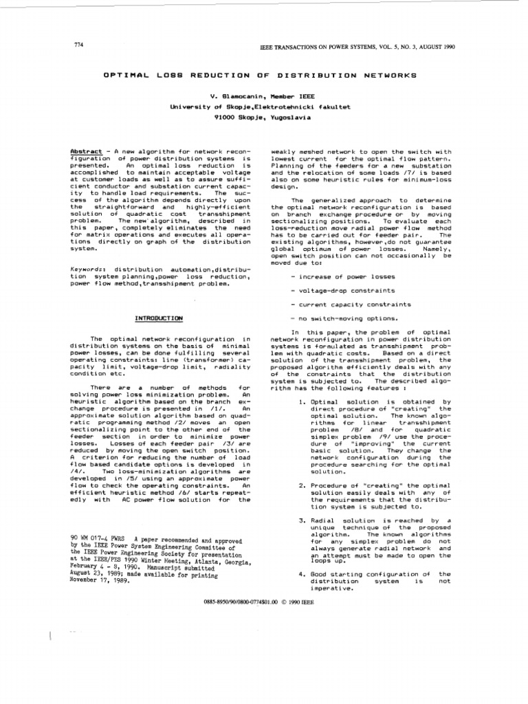 Glamocanin Optimal Losses For Distribution Network 1990 | PDF | Mathematical Optimization ...