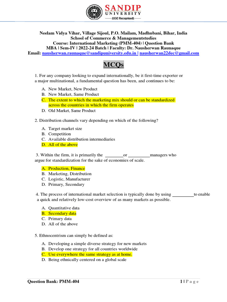 International Marketing Question Bank PMM-404 | PDF | Marketing | Exports