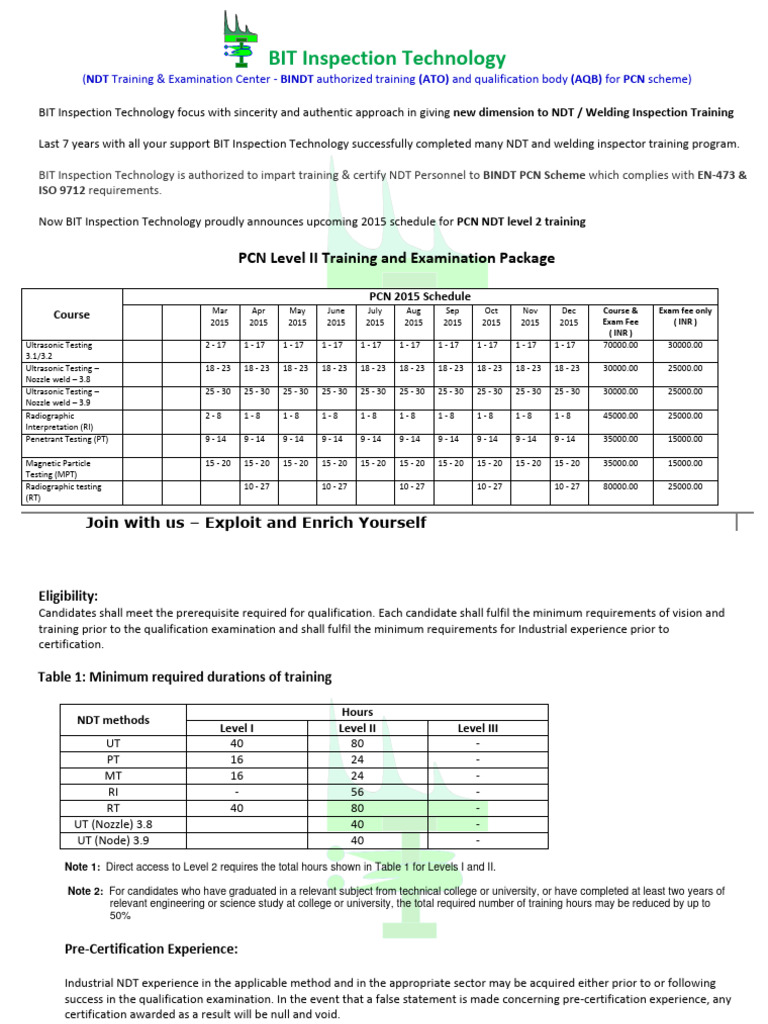 PCN Training and Certification Course Brochure BIT BINDT2 | PDF ...
