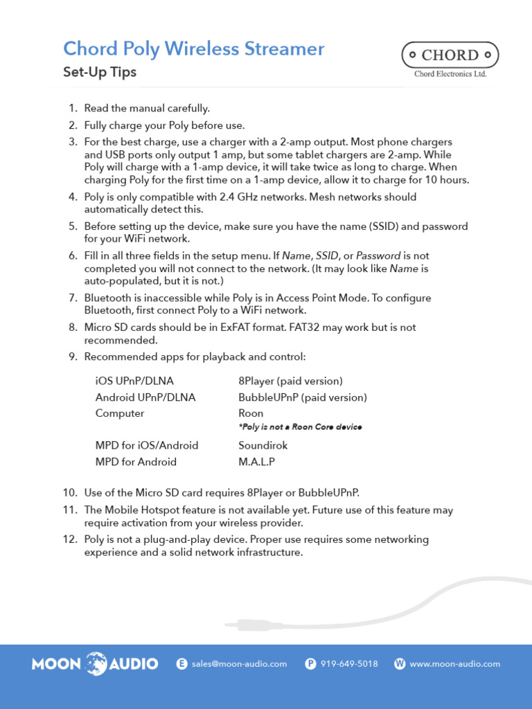 Chord Poly Tips Instructions | PDF | Battery Charger | Wi Fi