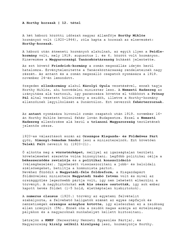 A Horthy Korszak | PDF
