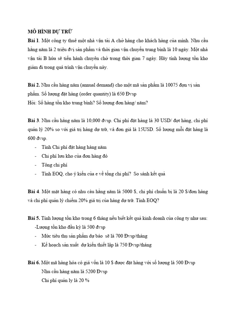 Bai Tap Logistics | PDF