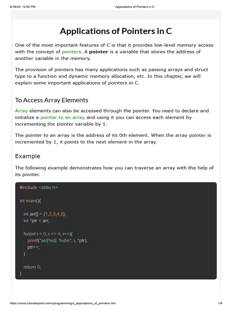 C Pointers: Essential Applications | PDF | Pointer (Computer Programming) | Software Development