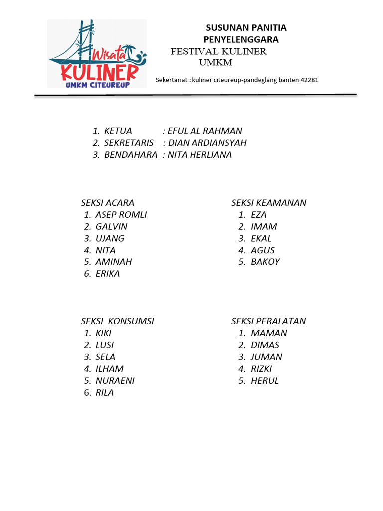 Susunan Panitia Fest | PDF