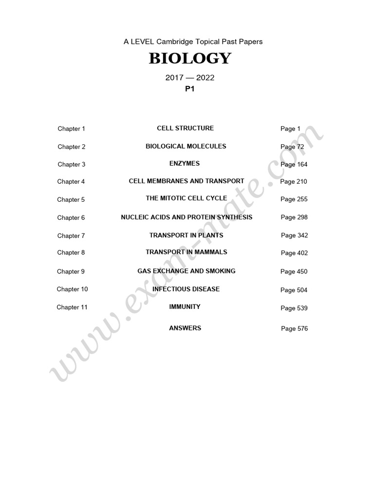 Cambridge A-Level Biology (9700) BIOLOGY P1 Biology (9700) Exam-Mate ...