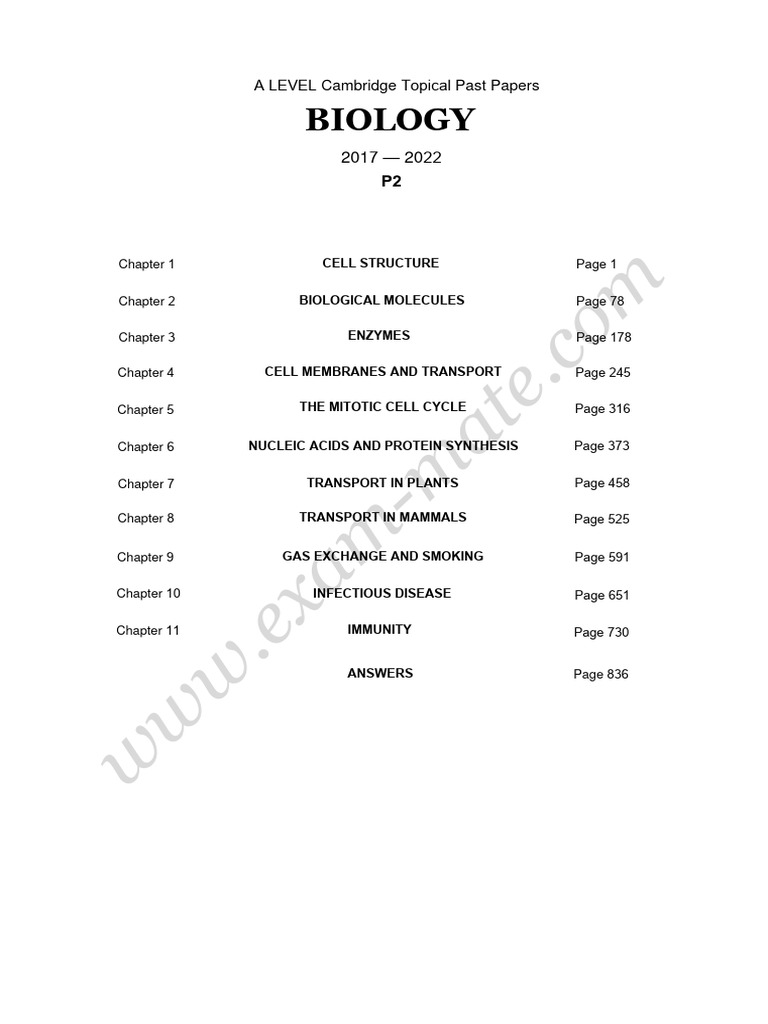 Cambridge A-Level Biology (9700) BIOLOGY P2 Biology (9700) Exam-Mate ...