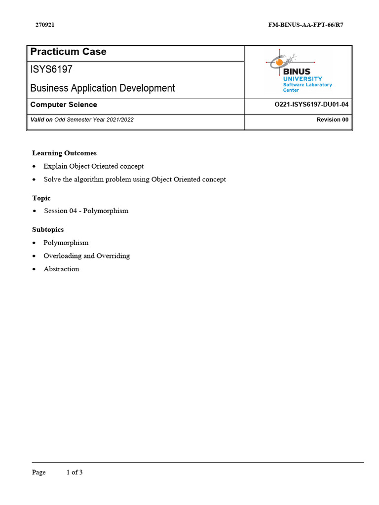 ISYS6197 Business Application Development: Practicum Case | PDF | Object Oriented Programming ...