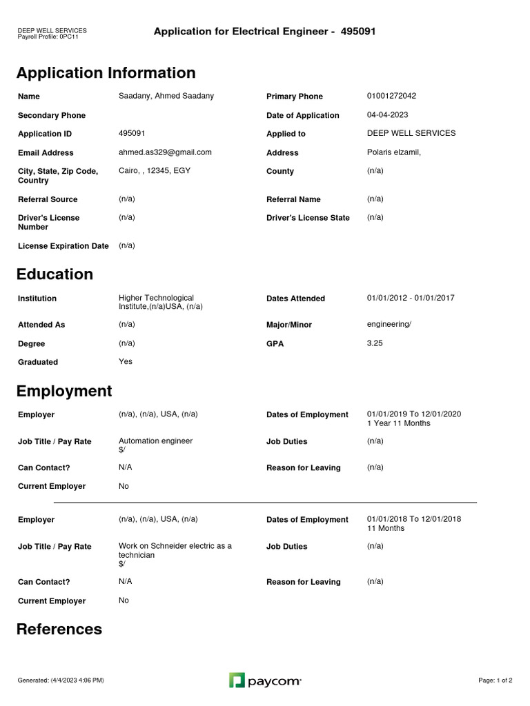 Application For Electrical Engineer - 495091 | PDF | Career & Growth