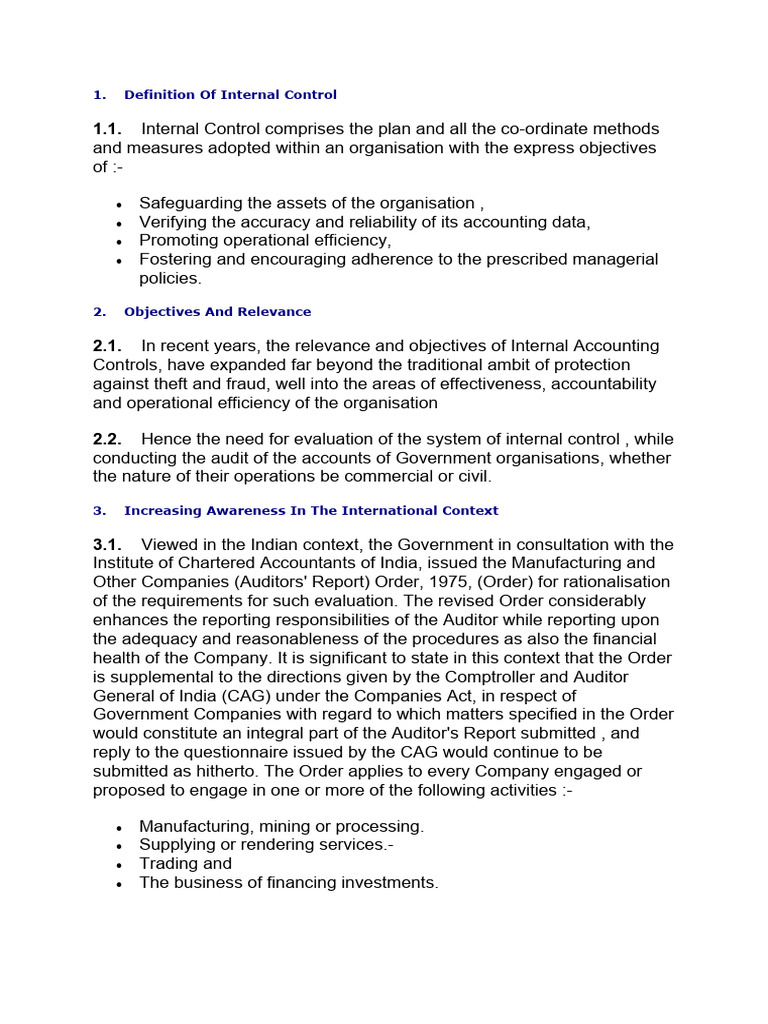 Internal Controls Evaluation Manual of C&AG of India | PDF | Internal ...