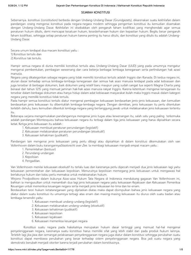 Sejarah Dan Perkembangan Konstitusi Di Indonesia - Mahkamah Konstitusi Republik Indonesia | PDF