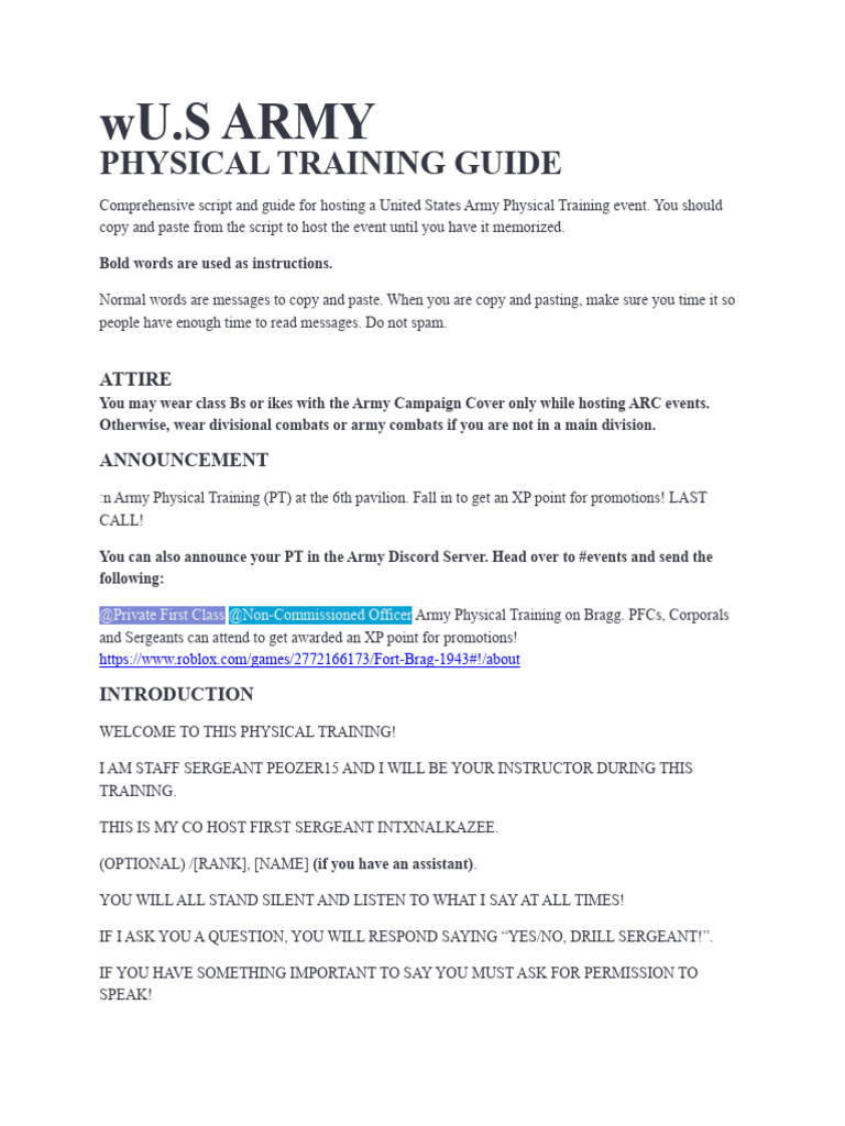 Army Physical Training Event Guide | PDF | Sergeant