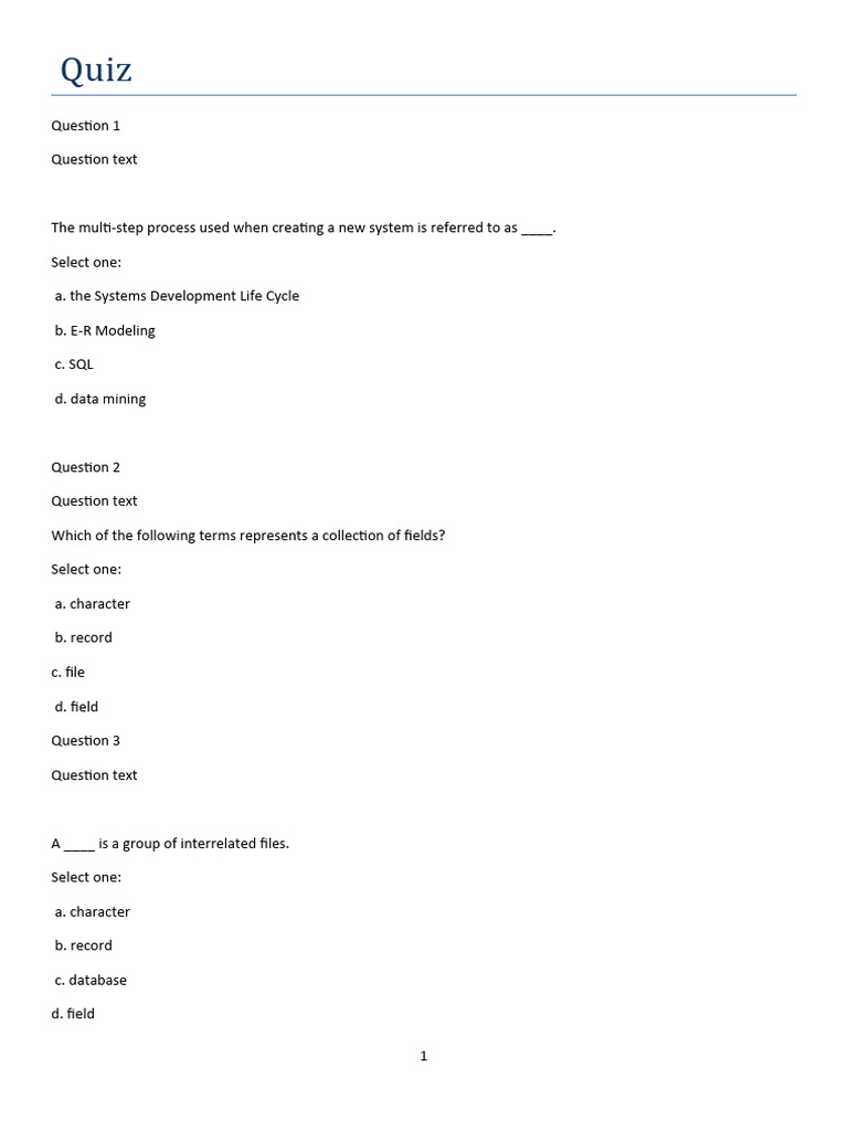 Online Quiz | PDF | Databases | Data Management