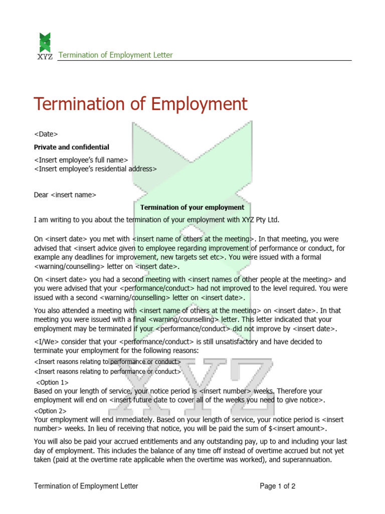 Employment Termination Letter Template | PDF | Employment | Overtime