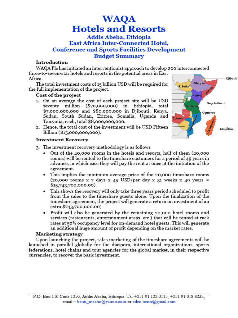 WAKA PLC Budget Summary | PDF | Hotel | Ethiopia