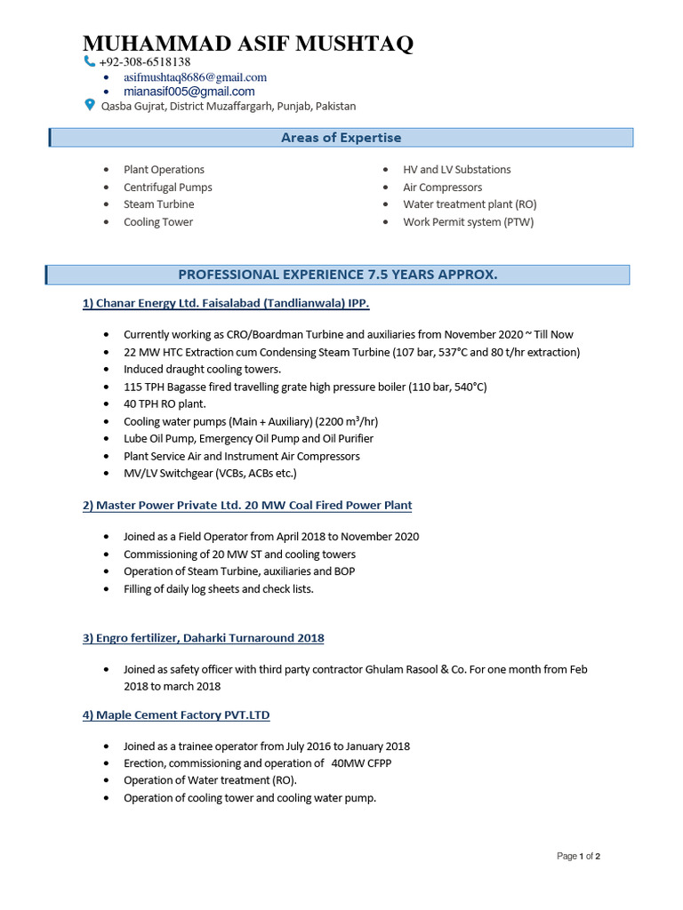 Asif Mushtaq CV | PDF | Energy Technology | Energy Conversion