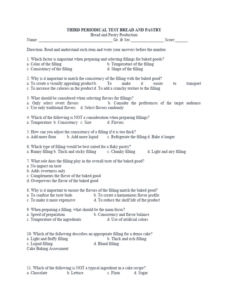 TQ-THIRD-PERIODICAL-TEST-BREAD-AND-PASTRY (1) | PDF | Cakes | Icing (Food)