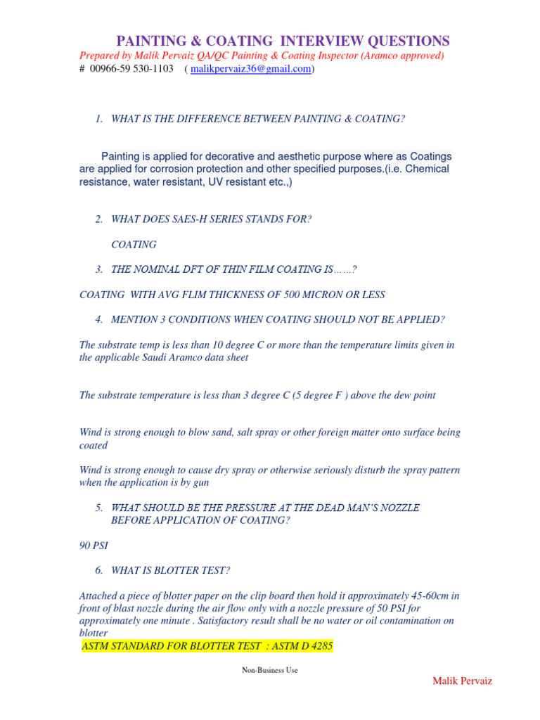 Painting & Coating Interview Questions | PDF | Paint | Humidity