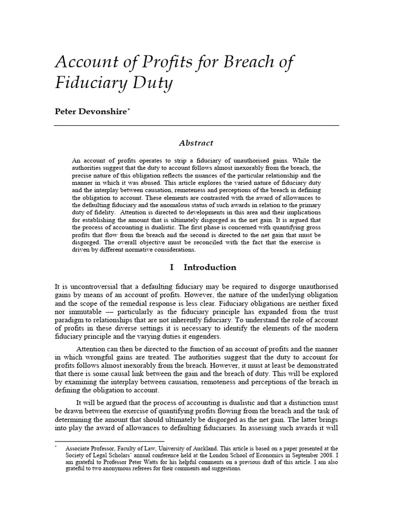 Fiduciary Duty & Profit Disgorgement | PDF | Fiduciary | Legal Remedy