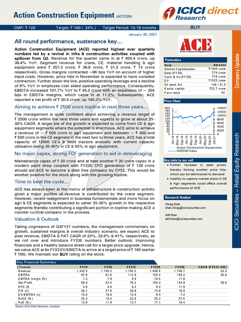 Action Construction Equipment - Q3FY21 Result - ICICI Direct | PDF | Valuation (Finance) | Stocks