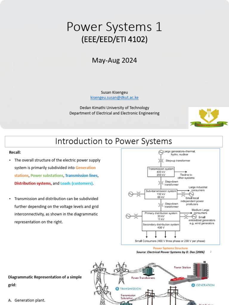 Power Systems 1 - Lecture 1 | PDF | Electric Power Distribution ...