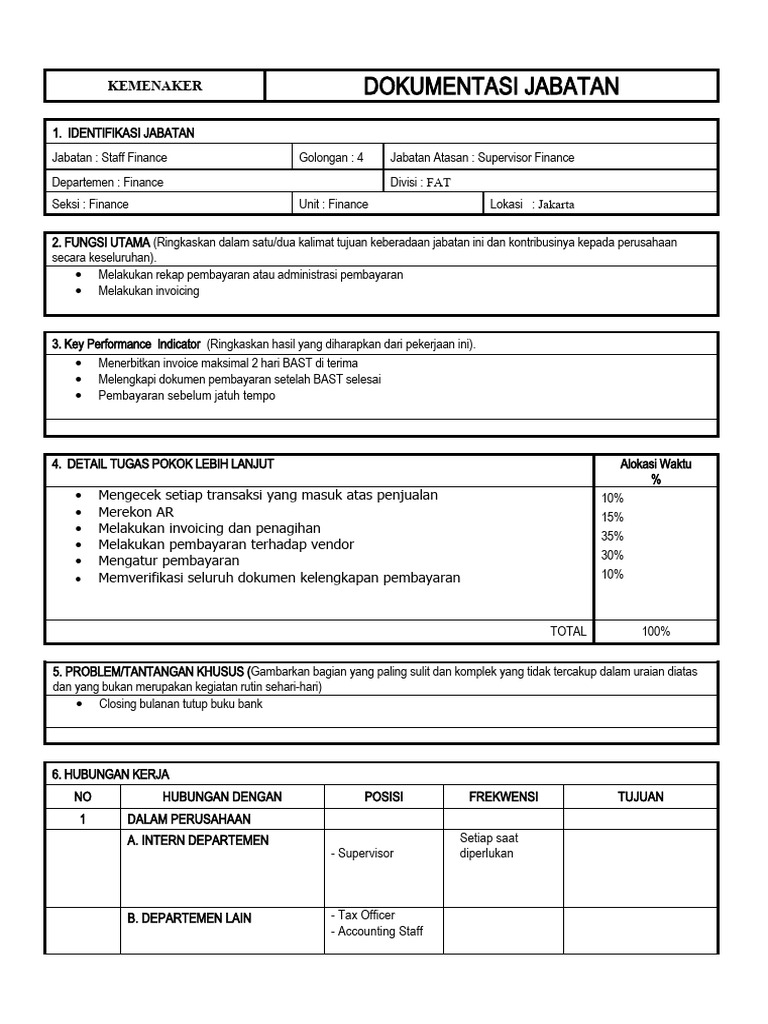 Form Dokumentasi Jabatan Staff Finance | PDF