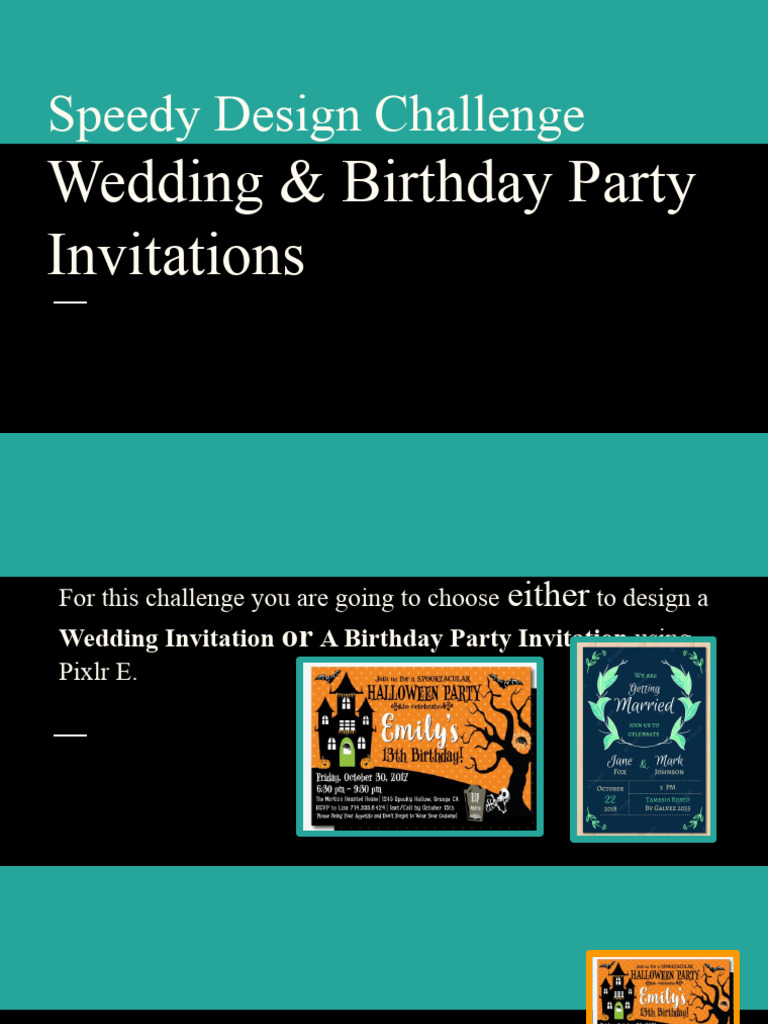 Wedding & Birthday Party Invitations - Speedy Design Challenge | PDF