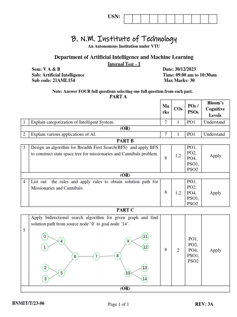 Artificial Intelligence Question Paper(IA1) | Download Free PDF | Theoretical Computer Science ...