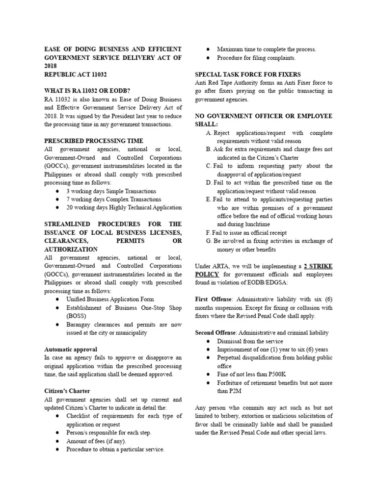 Ra 11032 Ease of Doing Business and Efficient Government Service ...