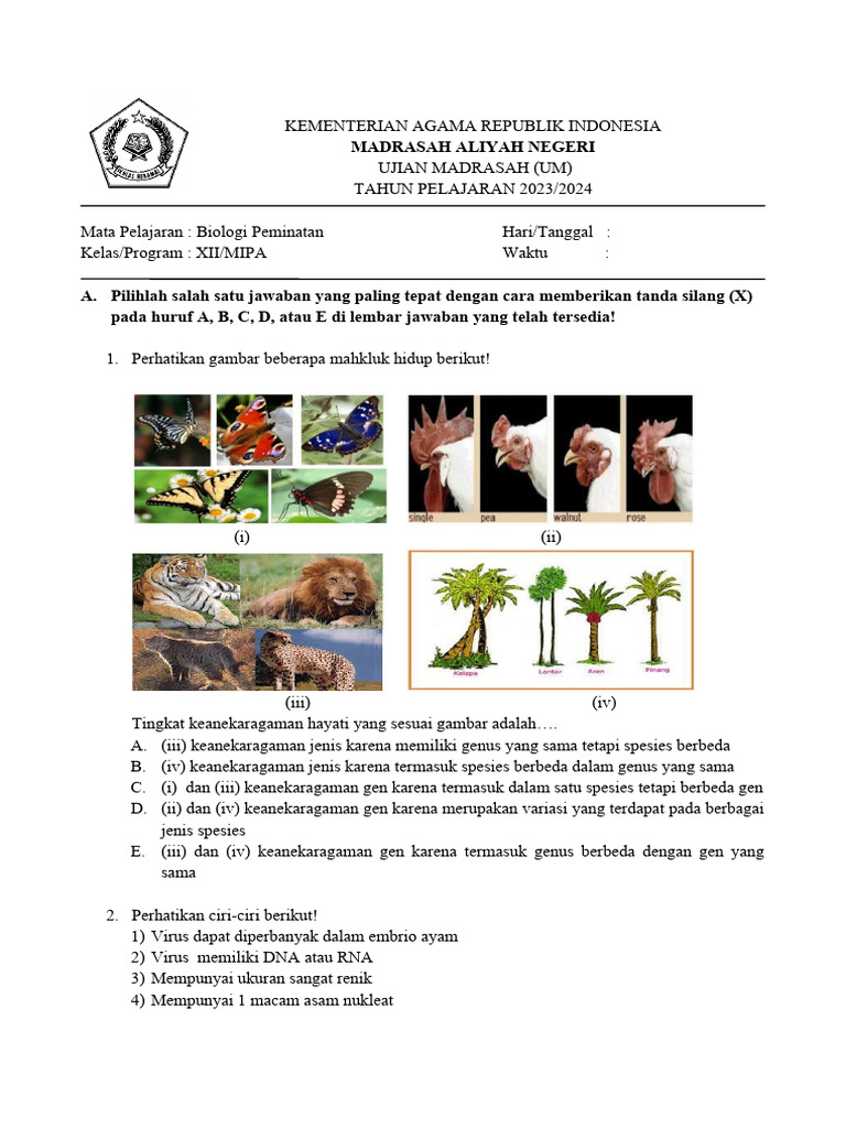 SOAL UM BIOLOGI 2023-2024 Fiks | PDF