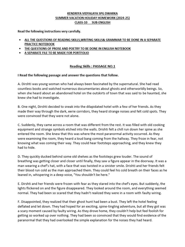 Summer Vacation HHW Class 10 English (2024-25) | PDF | Drought | Monsoon