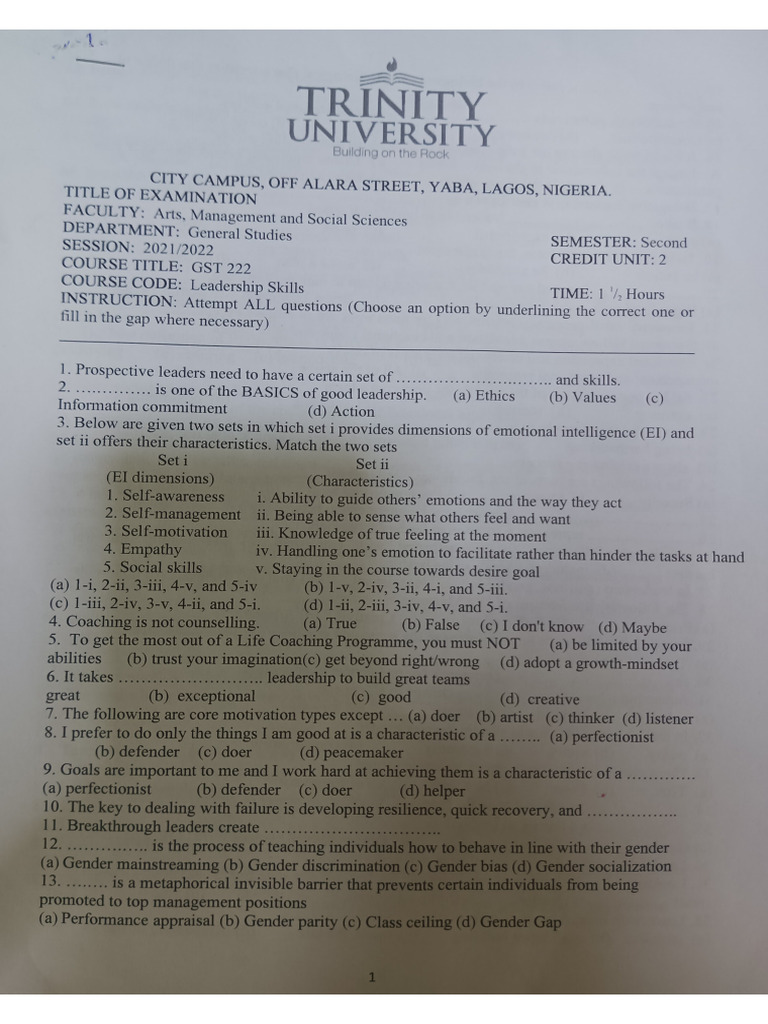 GST 222 Exam 2021-2022 | PDF