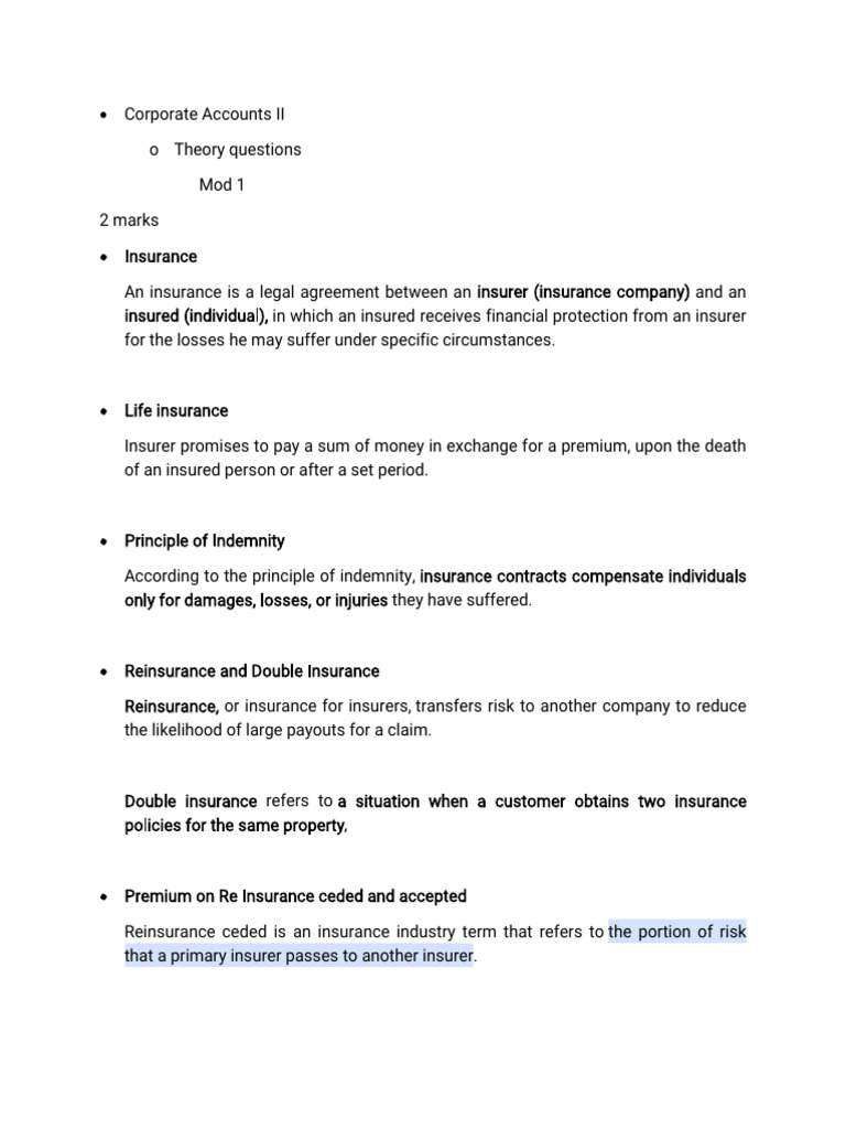 Corporate Accounts Overview and Concepts | PDF | Insurance | Reinsurance