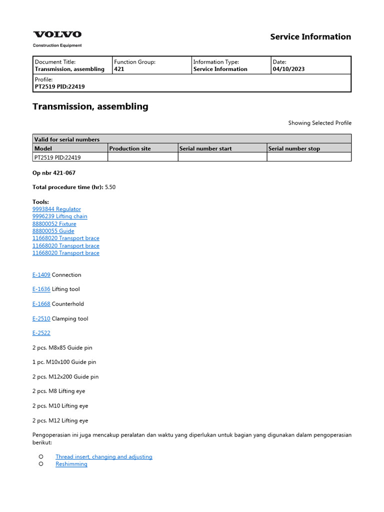 Transmission Assembly Guide PT2519 | PDF | Bearing (Mechanical) | Gear