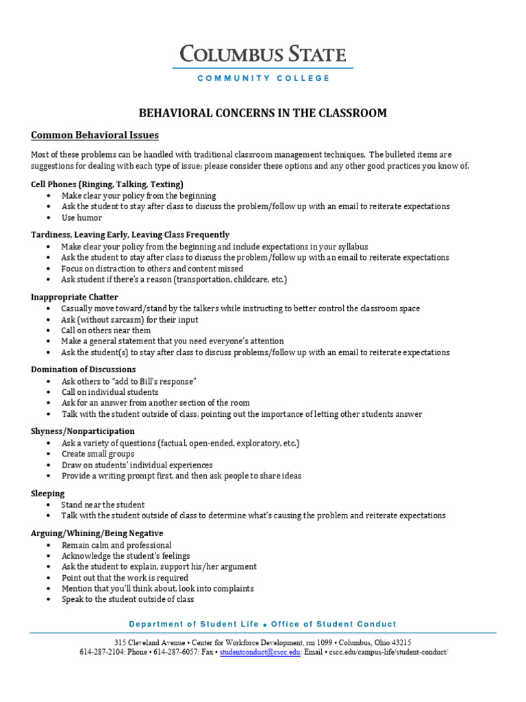 BEHAVIORAL ISSUES IN THE CLASSROOM | Download Free PDF | Classroom ...