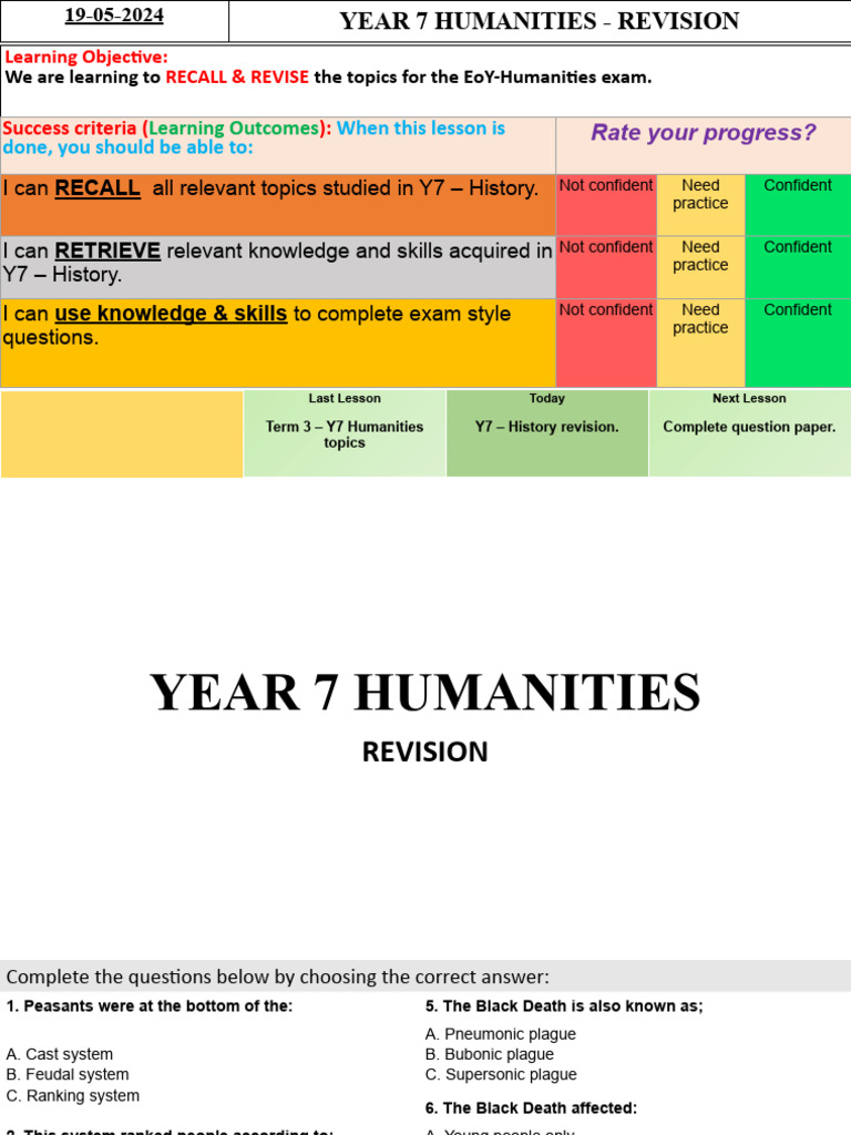 Year 7 Humanities - Revision | PDF | Black Death