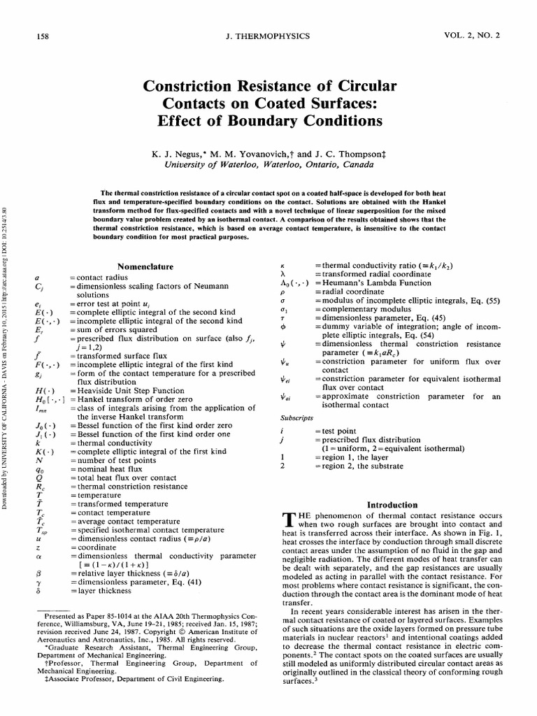 Constriction Resistance of Circular Contact On 2 Layer Sample | PDF ...