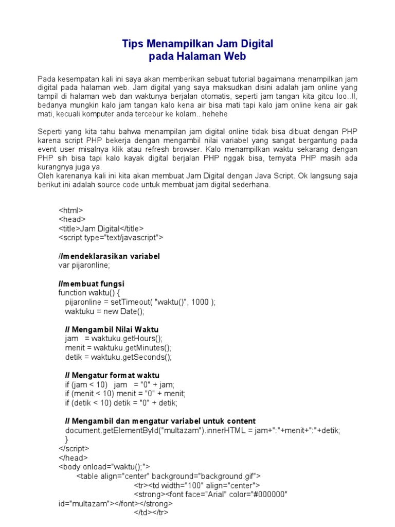 Jam Digital di Web dengan JavaScript | PDF | Teknologi & Rekayasa