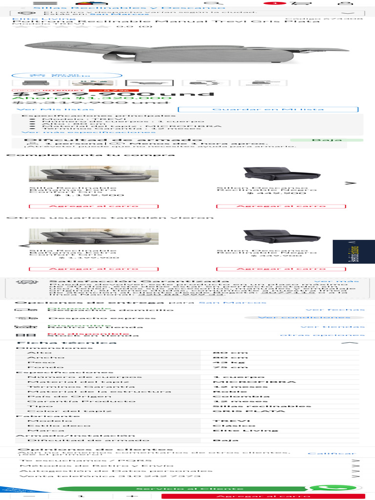 Poltrona Reclinable Manual Trevi Gris Plata - Hom | PDF