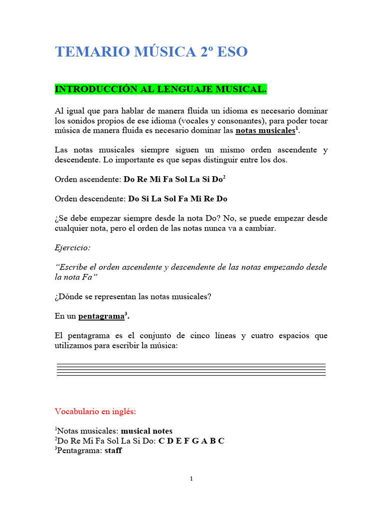 Temario Música 2º ESO | PDF | Clave | Escala (música)